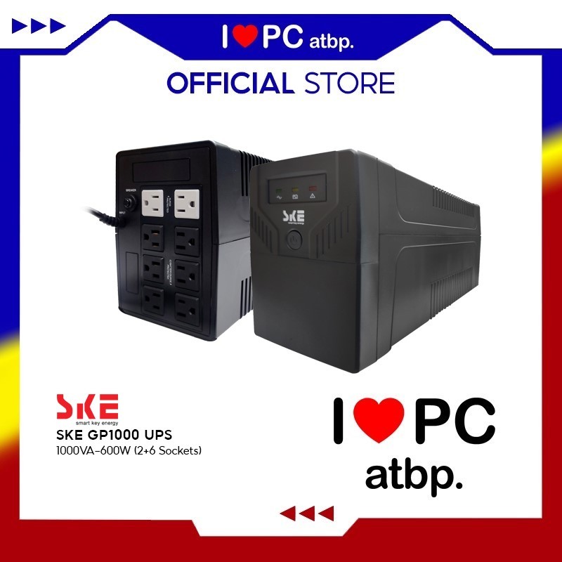 SKE GP1000 UPS 1000VA-600W Uninterruptible Power Supply (Surge/AVR, 2+6 ...