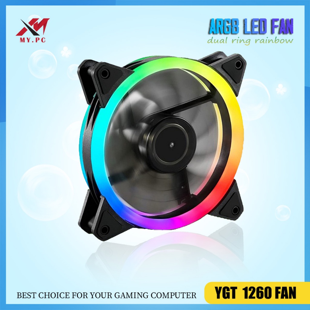YGT 1260 RGB FAN DOUBLE RING LED Rainbow 120MM computer Case Chassis ...