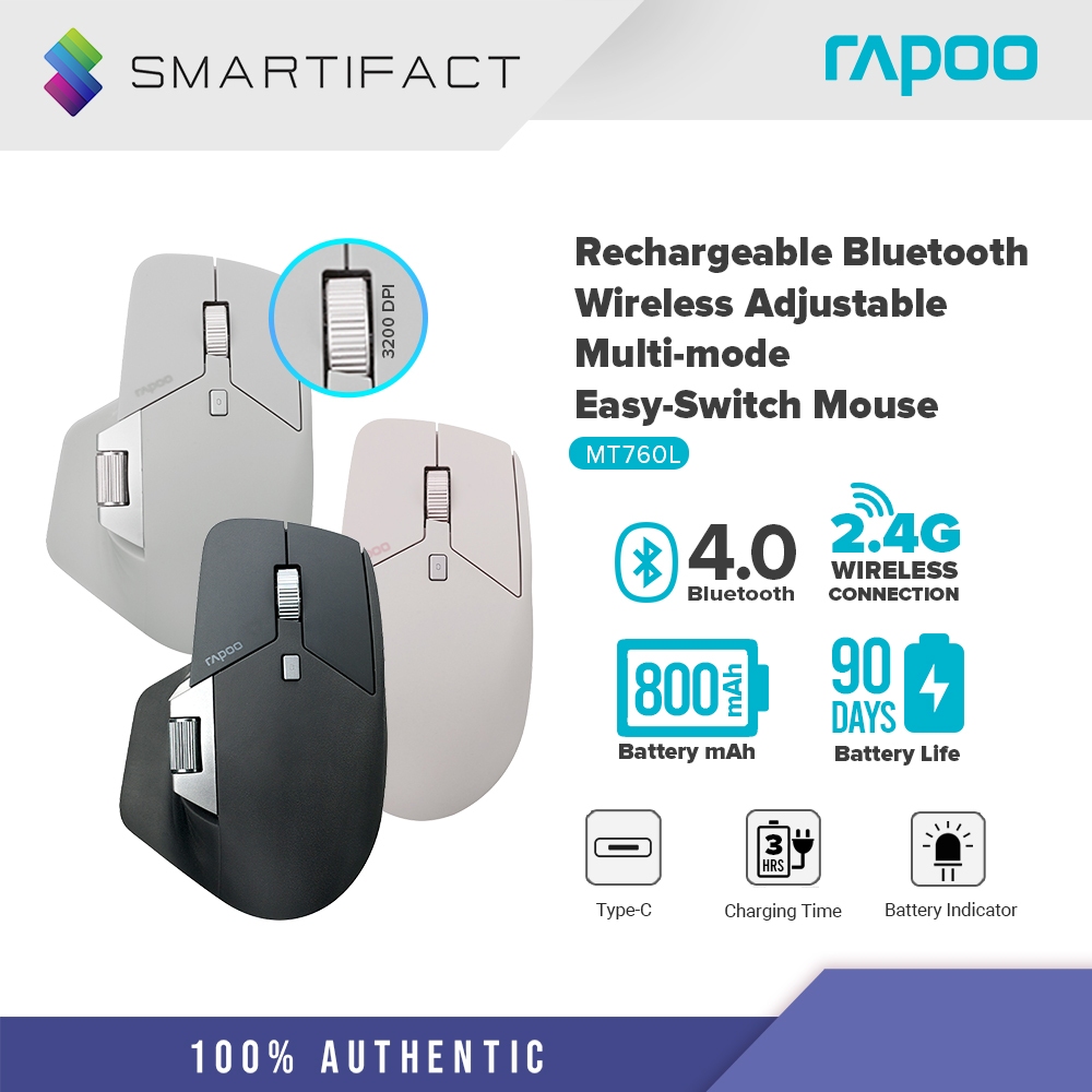 Rapoo MT760L Wireless Mouse Ergonomic 3200 DPI Multi-mode Bluetooth ...