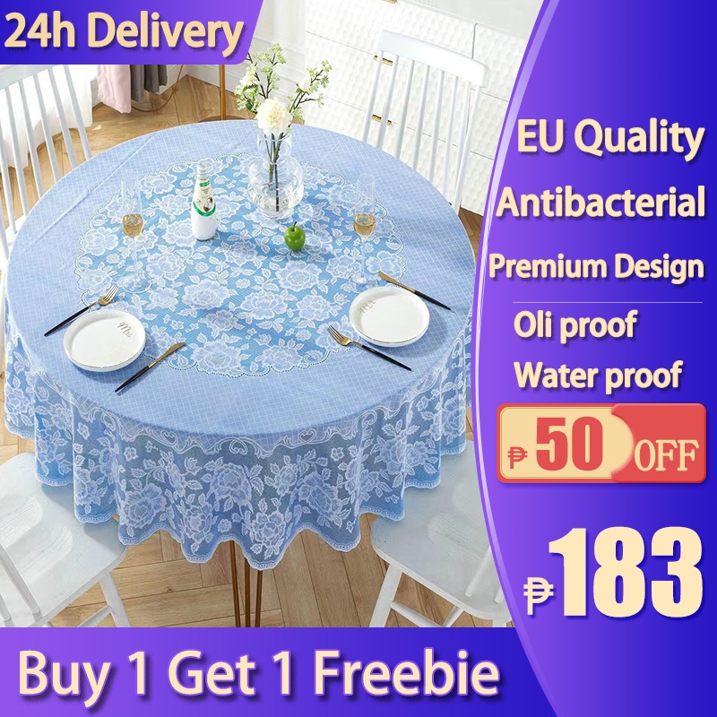 4/6/8/10 Seaters PVC Tablecover Blue Round Waterproof Oil Proof Mantel ...