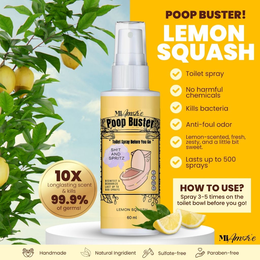 LEMON SQUASH Poop Buster! Toilet Spray, Odor Eliminator, POOP spray ...