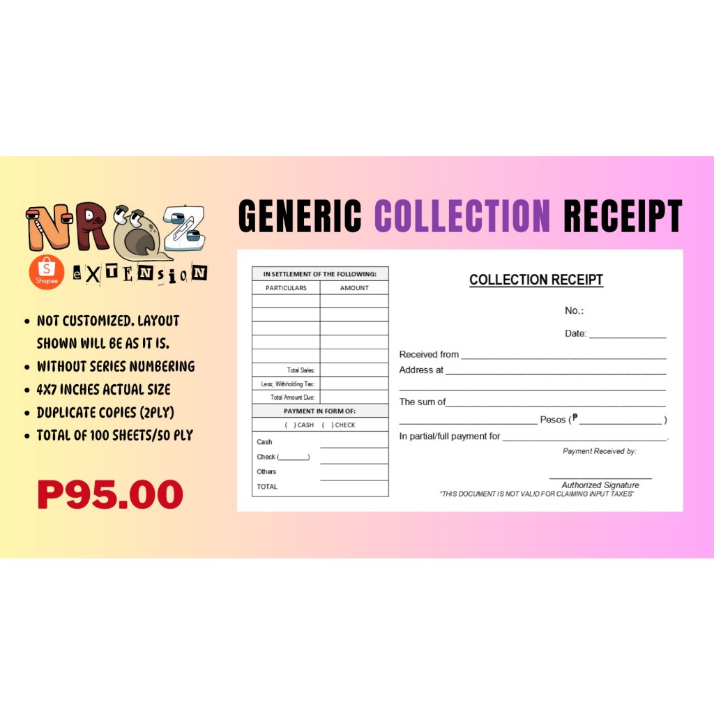 COLLECTION RECEIPT Carbonized GENERIC ONLY | Shopee Philippines