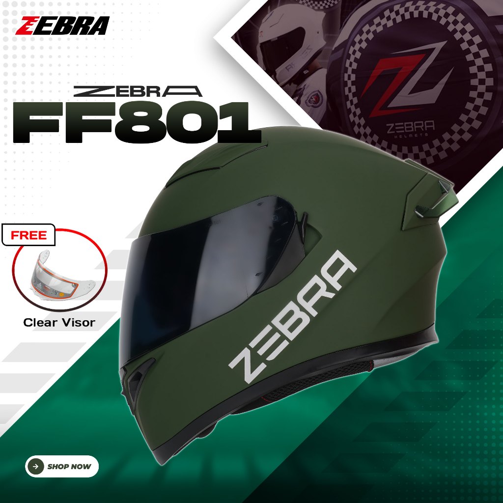 ZEBRA FF801 Full Face Helmet Dual Visor Plain Design Motorcycle | Shopee Philippines