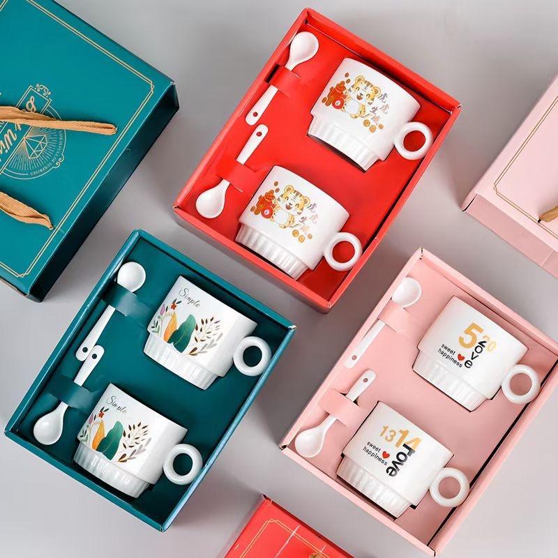 Ceramic Couple Mug Coffee Cup Set with Spoon Gift Box | Shopee Philippines
