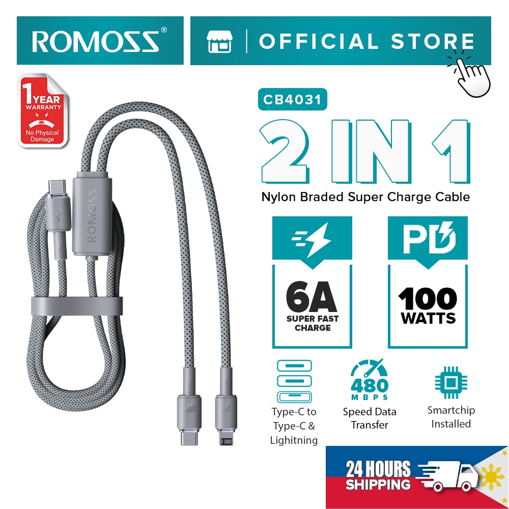 Romoss CB4031 2IN1 Fast Charging Cable Type C 100W Light ning 30w ...