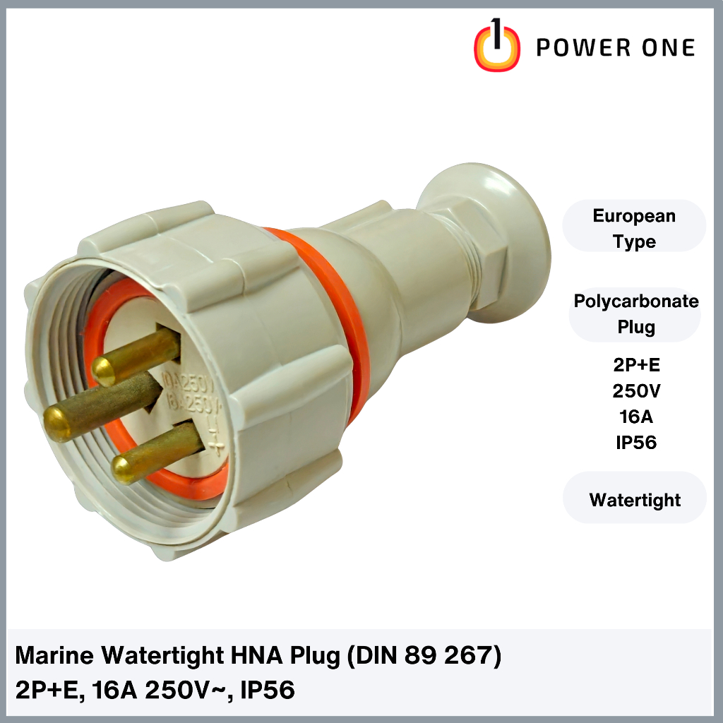 Marine Watertight 3-Pin HNA Plug, 2P+E, 16A 250V~, IP56 (European) (DIN ...