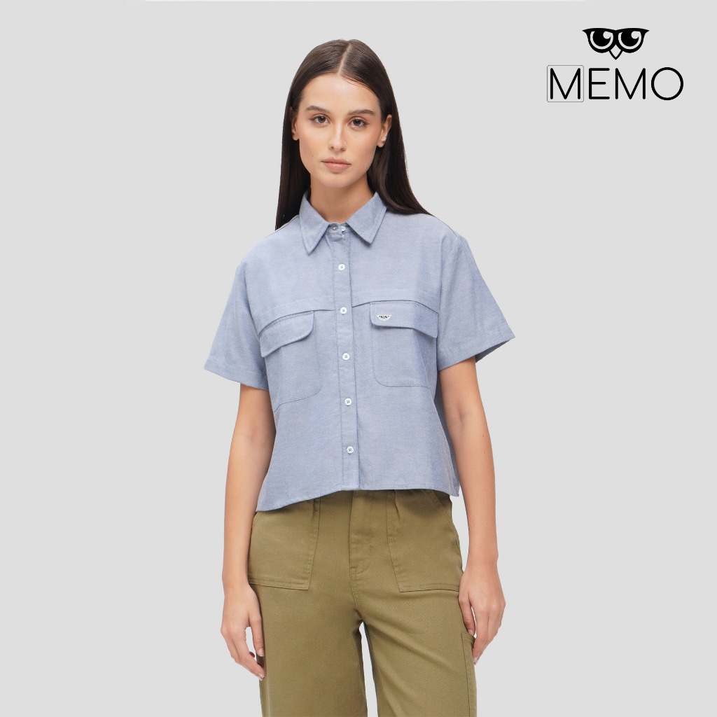 Memo Shirt with Pockets For Women (Blue) | Shopee Philippines