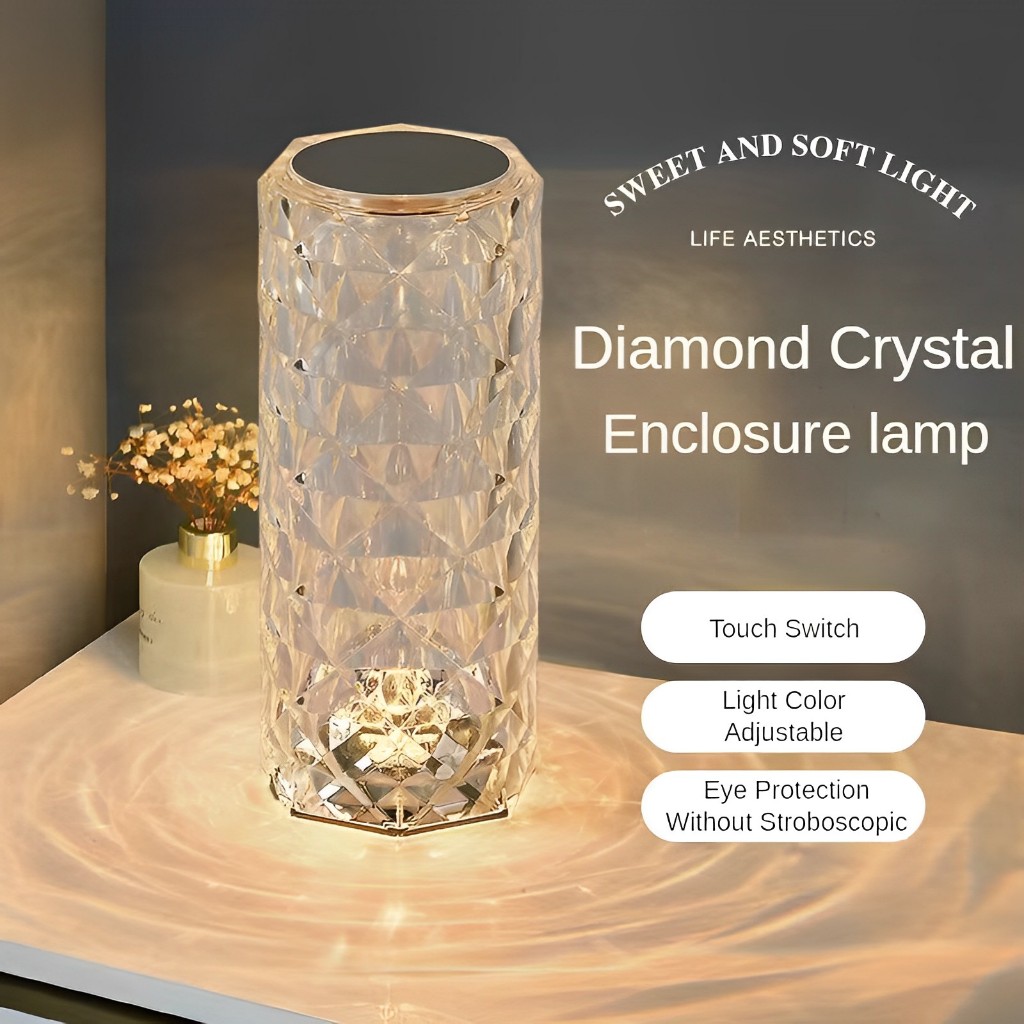LED Crystal Rose Acrylic Night Light Lamp Diamond Lamp Rechargeable ...