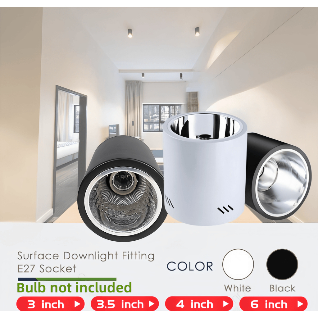 Embedded circular surface-mounted downlight E27 black/white housing ...