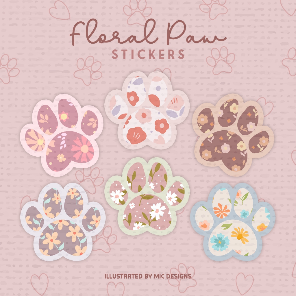 (SALE!!) Dainty Floral Paw Vinyl Sticker Pack (3pcs) | Waterproof ...