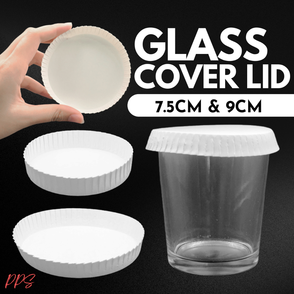50pcs 7.5cm/9cm Glass Cover Paper Lid Plain White (Glass cup is not ...