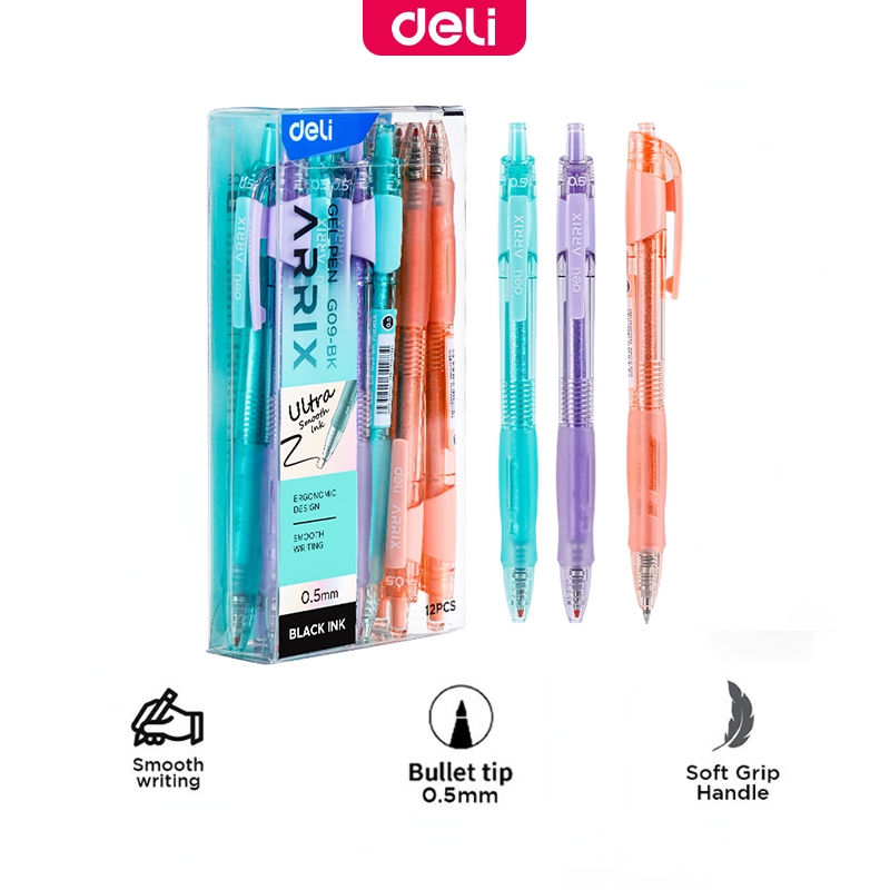 Deli Press Gel Pen 0.5mm Black Signature Pen Writing Ballpen Office ...