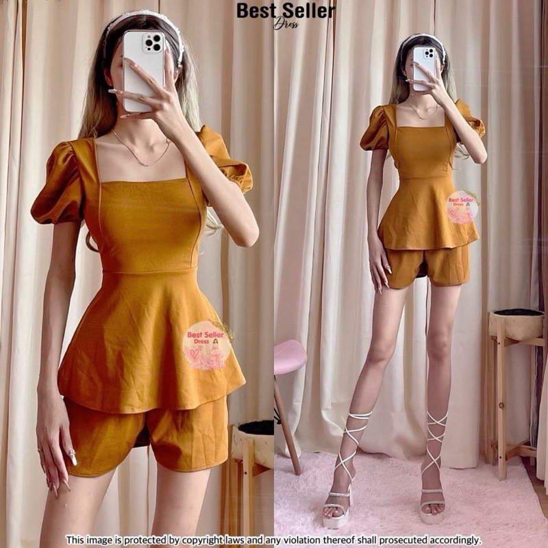 BSD BEST SELLER Abby (S-XXL)Puff Sleeves Top And Short Plain Fabric ...