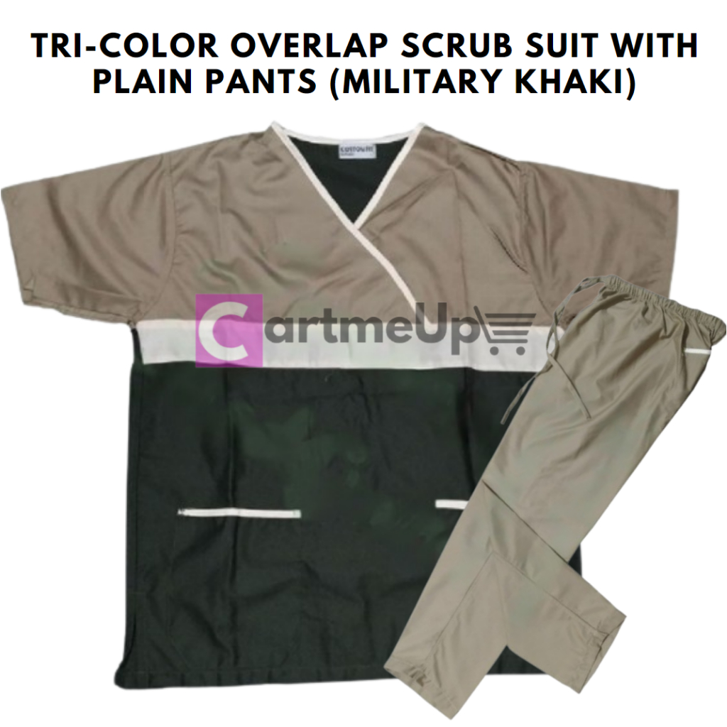 Tri-Color Overlap Scrub Suit with Plain Pants (Military Khaki) | Shopee ...