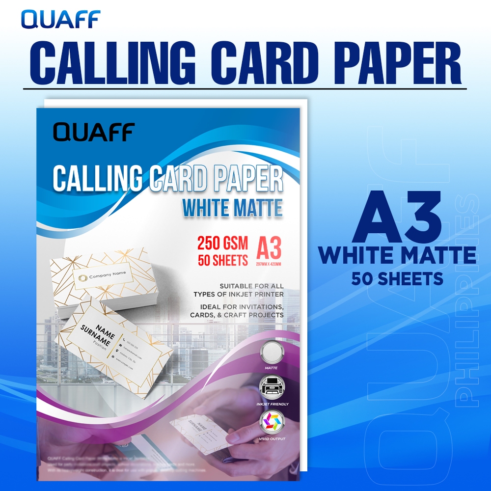 QUAFF Calling Card Paper 250GSM A3 Size (297 x 420mm) White Matte ...
