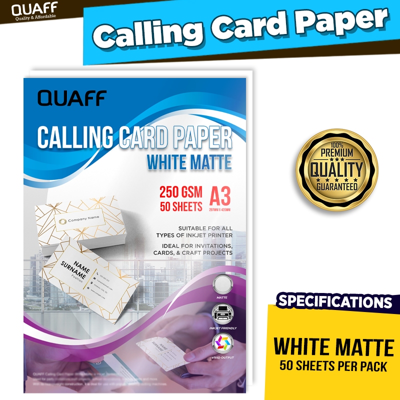 QUAFF Calling Card Paper 250GSM A3 (297*420m) White Matte - 50sheet ...