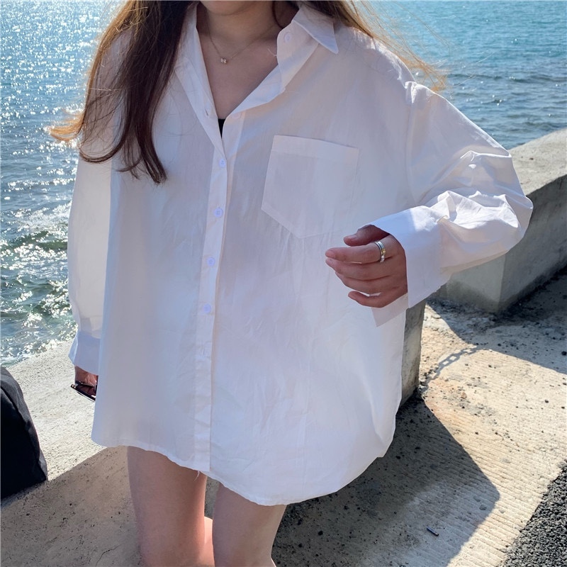 Over Size Polo Shirt for Women Bikini Cover Up Long Sleeve Polo ...