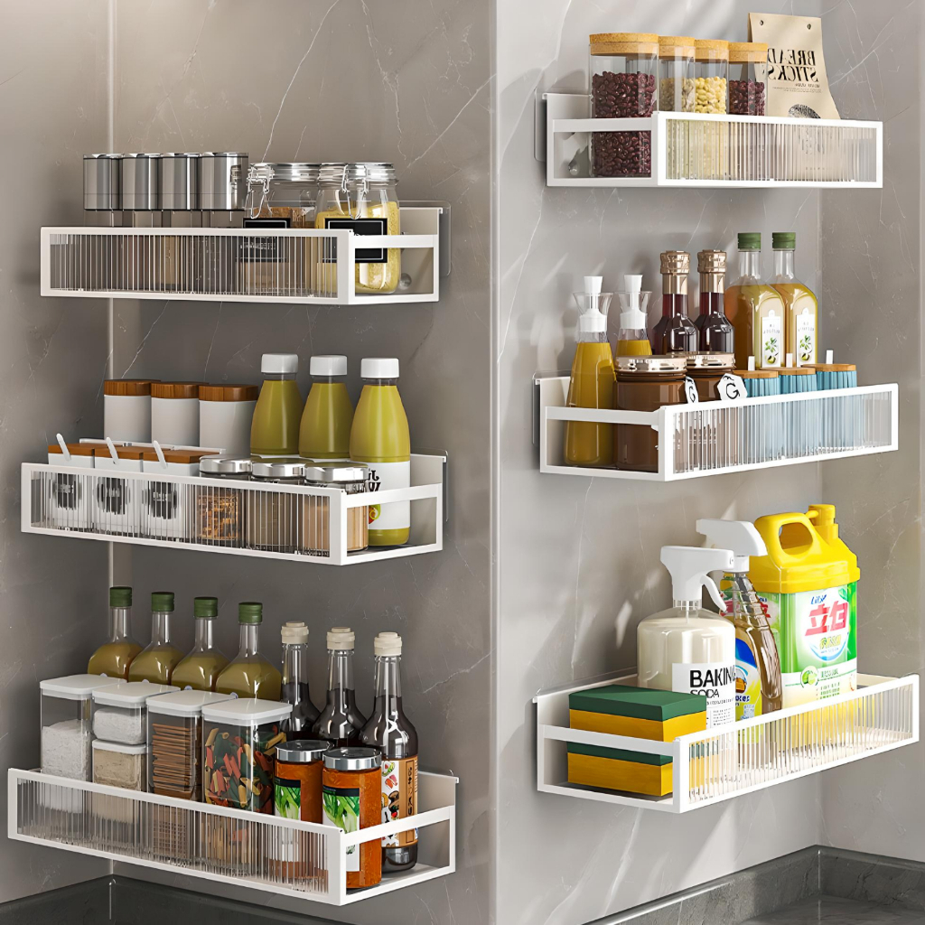 3pcs Wall-mounted Kitchen Condiment Organizer White Kitchen Spices Rack ...