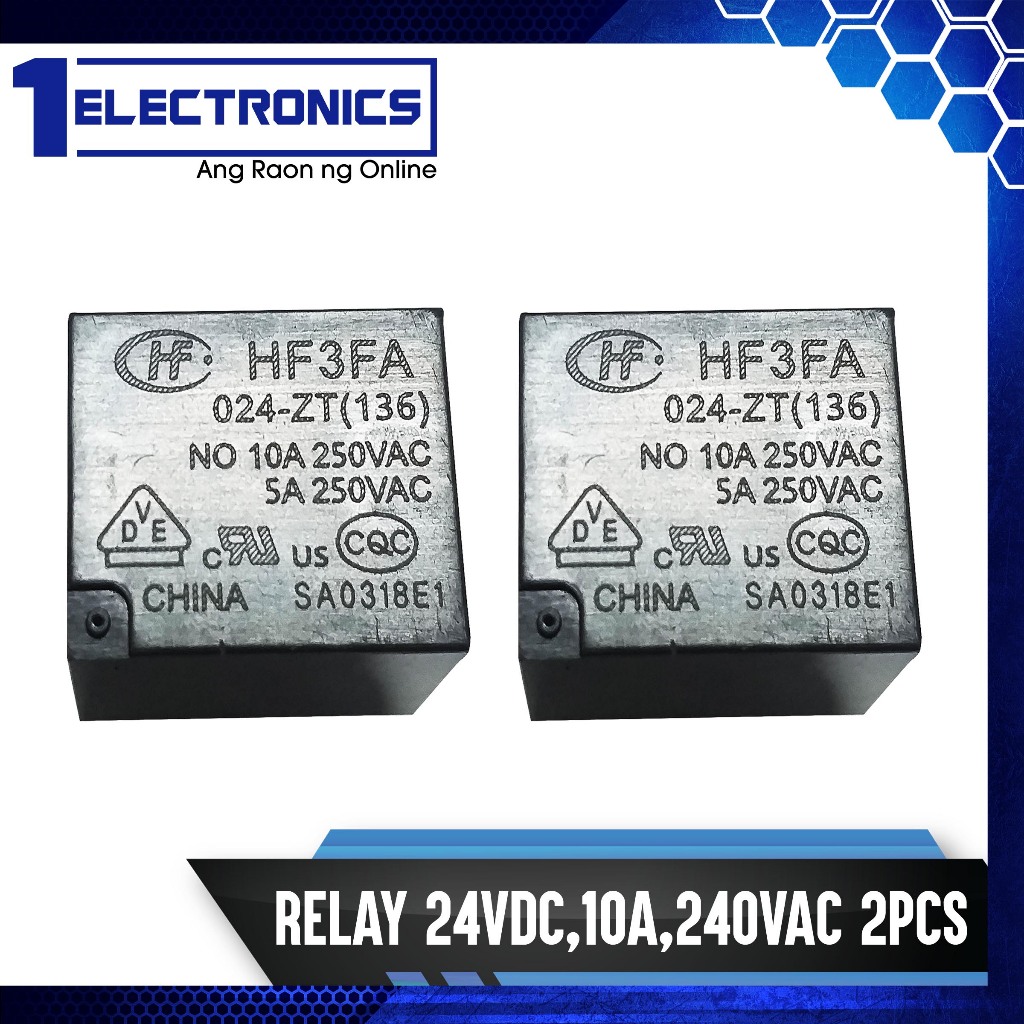 1Electronics 2pcs RELAY 24VDC,10A,240VAC (HF3FA 024-ZT(136)NO 10A 250VAC 5A 250VAC ) | Shopee ...
