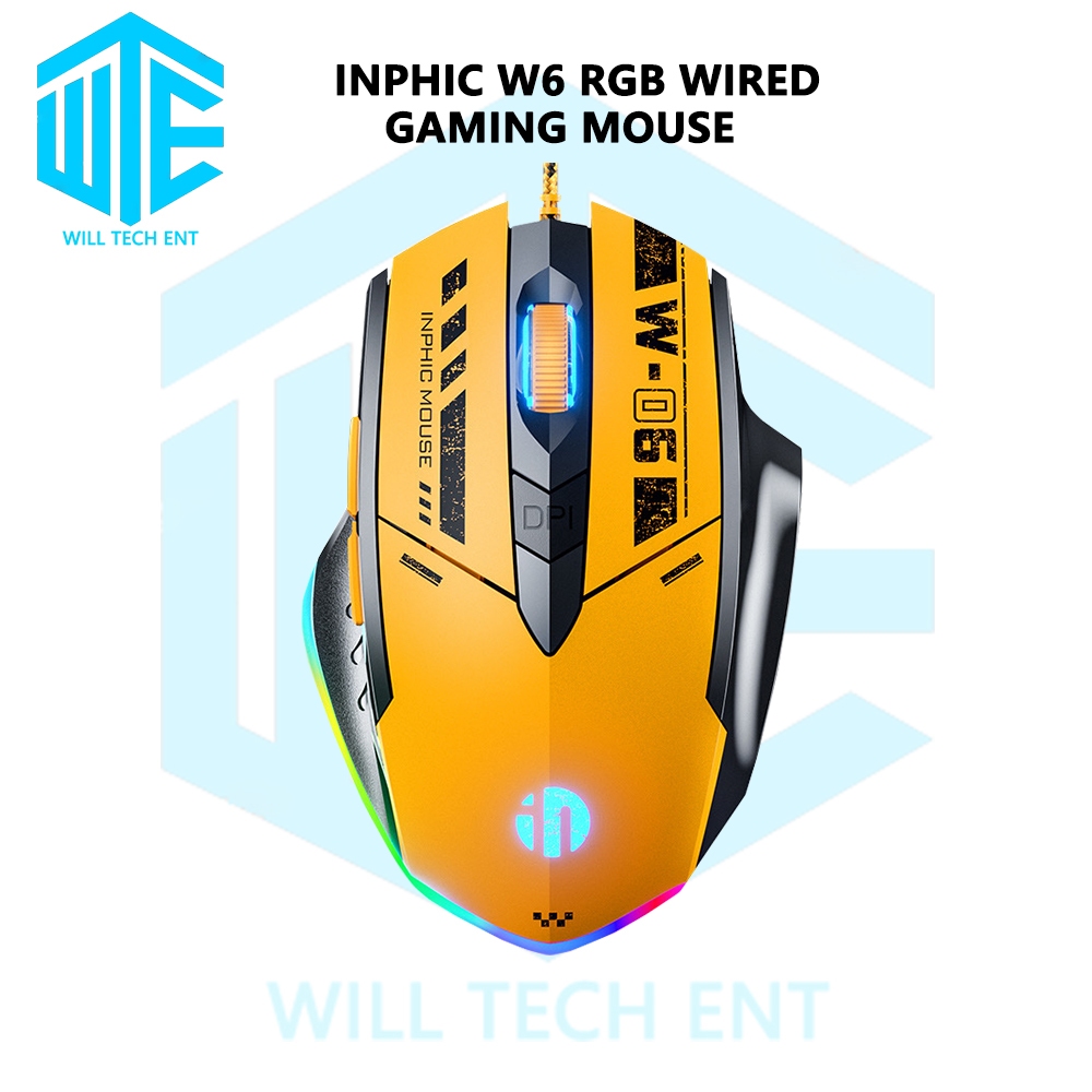 INPHIC W6 RGB Wired Gaming Mouse Mecha Style 12800DPI Optical Gamer ...