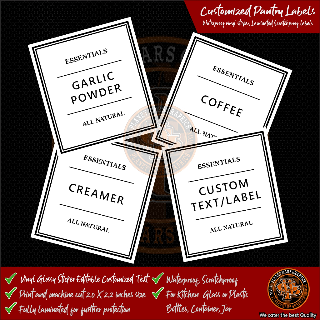 Customized Minimalist Pantry Labels ( 2"x2.2") waterproof scartchproof ...