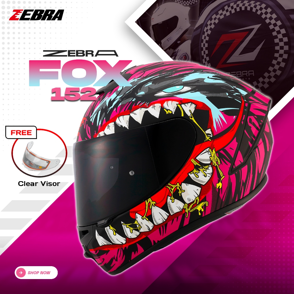 ZEBRA 152 FOX DESIGN FULL FACE HEMET SINGLE VISOR MOTORCYCLE | Shopee ...