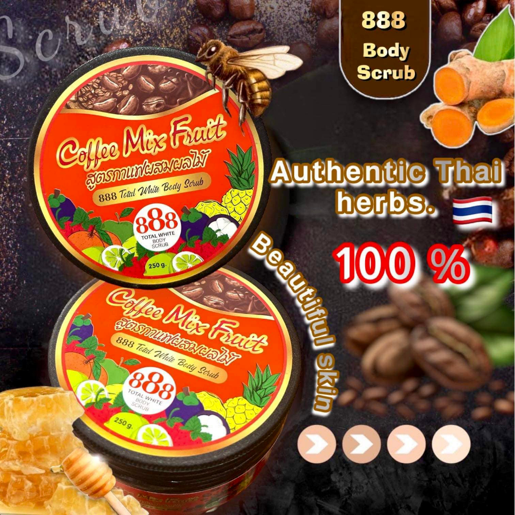 888 Total White Body Scrub Coffee Mix Fruit 250g | Shopee Philippines