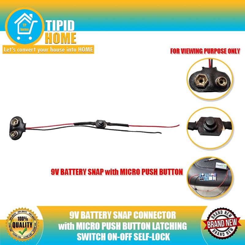 TIPID HOME 9V BATTERY SNAP CONNECTOR with MICRO PUSH BUTTON LATCHING ...