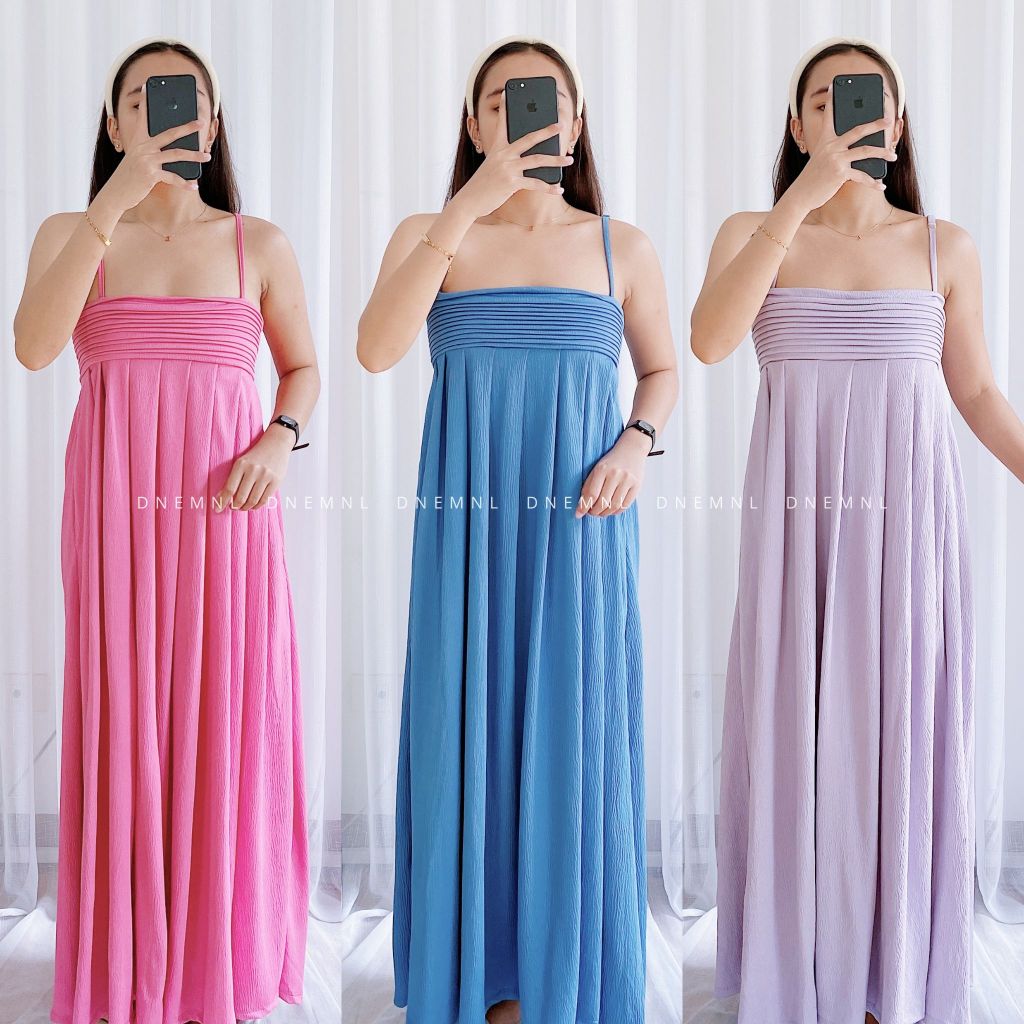 DNEMNLPH Lana Pleated String Maxi Dress - Korean BKK Garter Stretch ...