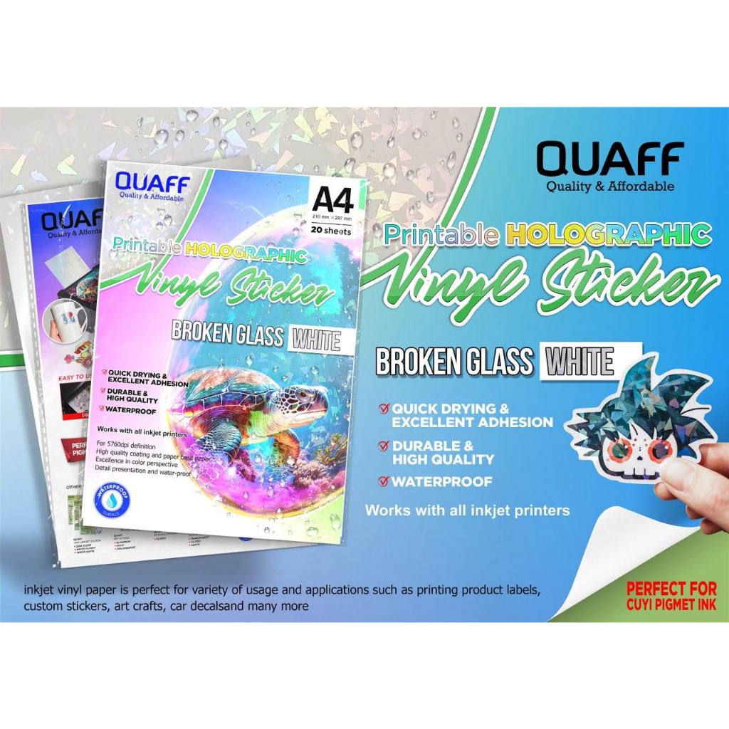 Printable holographic vinyl sticker (BROKEN GLASS WHITE & RAINBOW WHITE ...