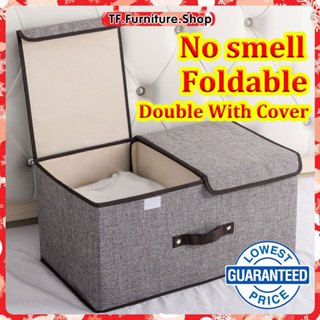 Double With Cover Clothes Storage Box Fabric Foldable Cloth Wardrobe ...