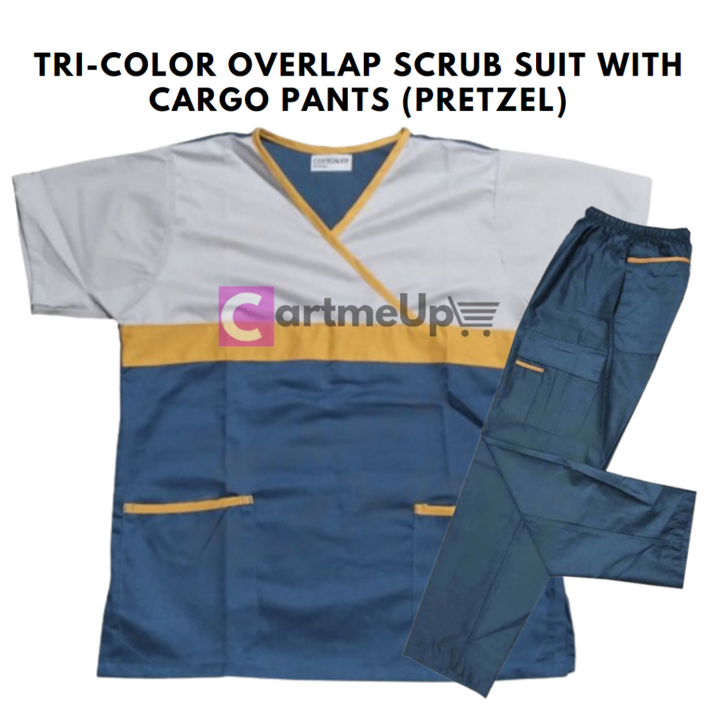 (CART-Z) Tri-Color Overlap Scrub Suit with Cargo Pants (Pretzel) [LCC ...