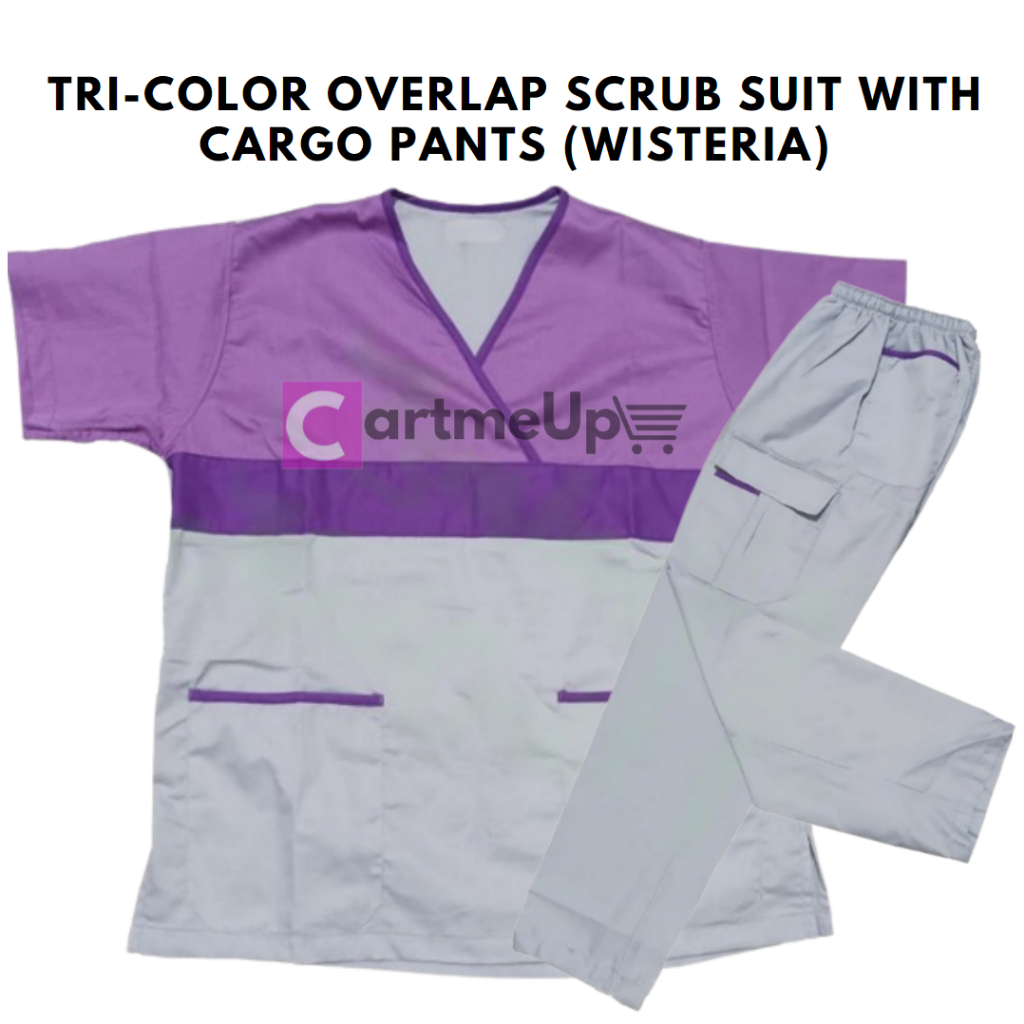 (CART-Z) Tri-Color Overlap Scrub Suit with Cargo Pants (Wisteria) [LCC ...