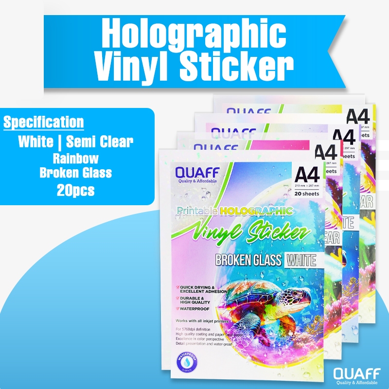 A4 Size QUAFF Waterproof Printable Hologram Vinyl Inkjet Sticker 210mm x 297mm (20 sheets ...