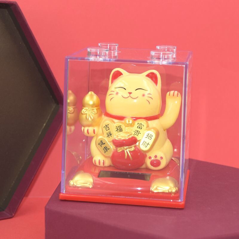 Feng Shui Waving Cat Solar Powered Wulou Health Wealth Welcoming Cute ...