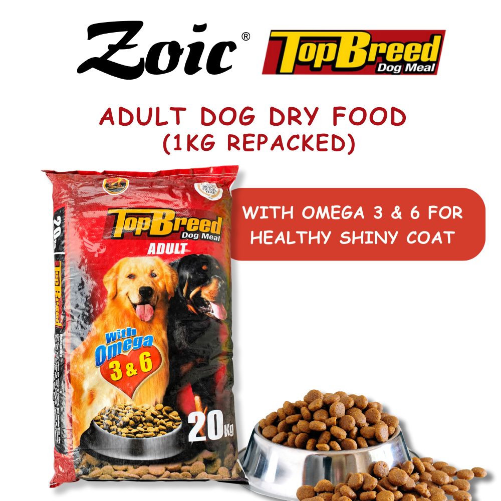 [ ZOIC PET MARKET ] TOP BREED Adult Dog Dry Food for All Breeds Highly Digestible Repacked 1KG ...