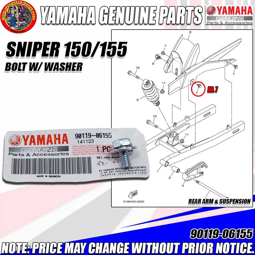 SNIPER 150/155 BOLT W/ WASHER (YGP) (GENUINE: 90119-06155) | Shopee ...