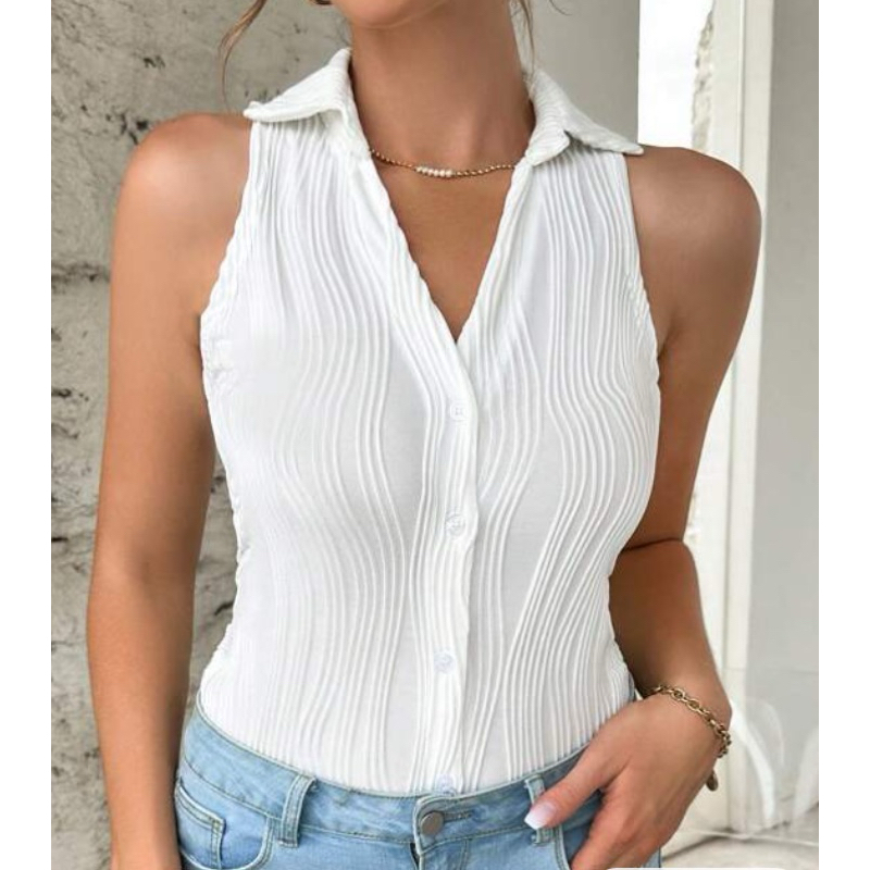 Kathryn Asymmetric Button Collar Tank Top 11386# | Shopee Philippines