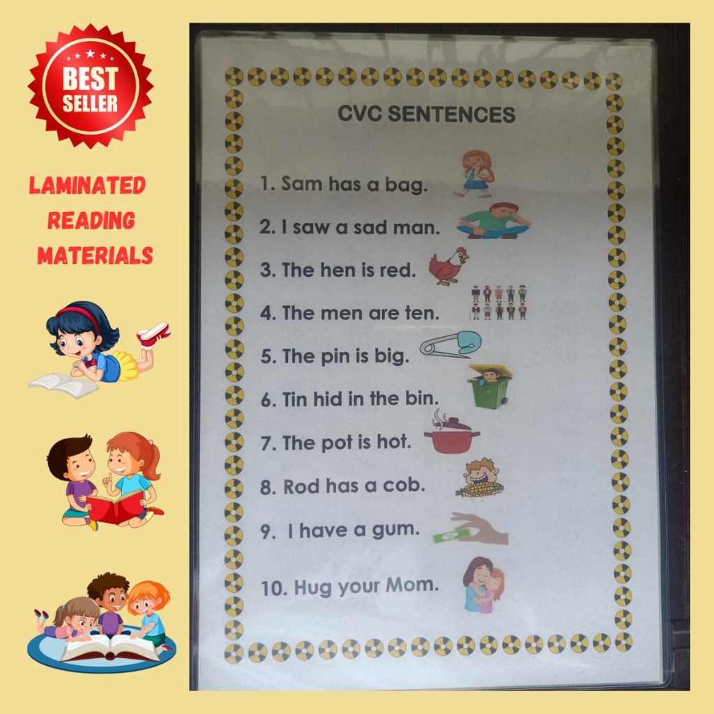 Laminated Reading Materials for kids/ CVC Sentence Charts/ CVC flash ...