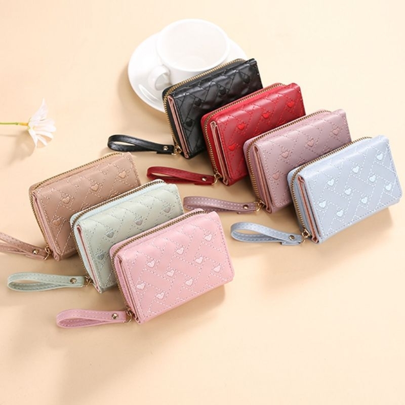 YQY Women heart embroider wallet PU leather coin purse short wallet for ...