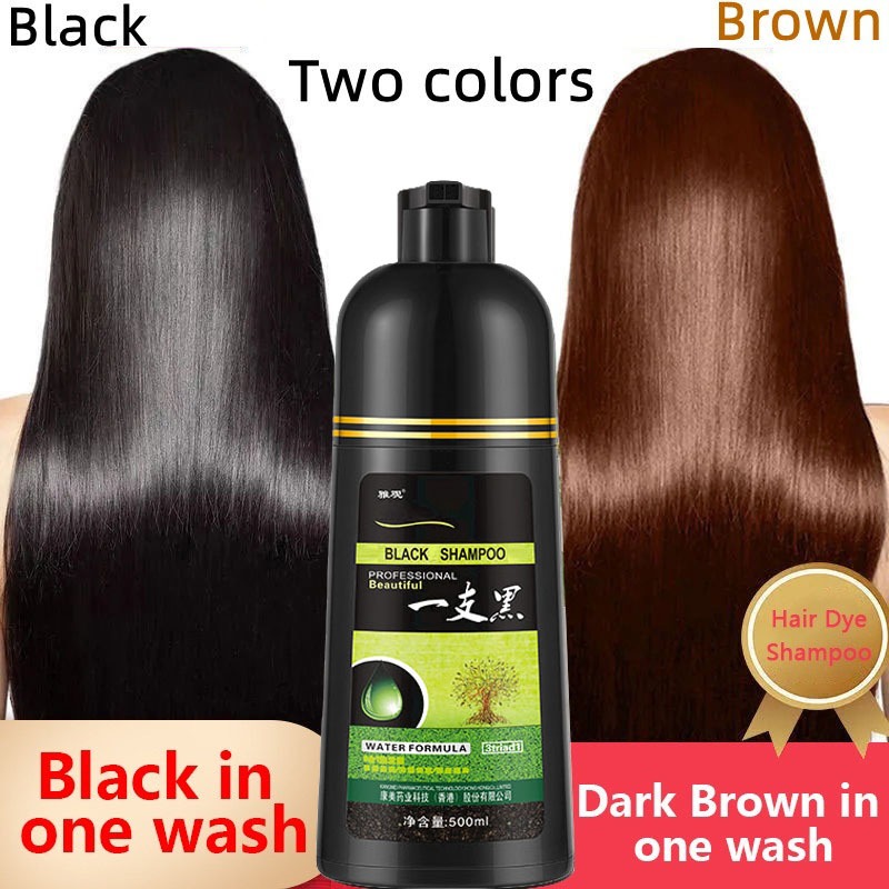 500ML Black Hair Shampoo Herbal Hair Dye Shampoo Black/Brown Color ...