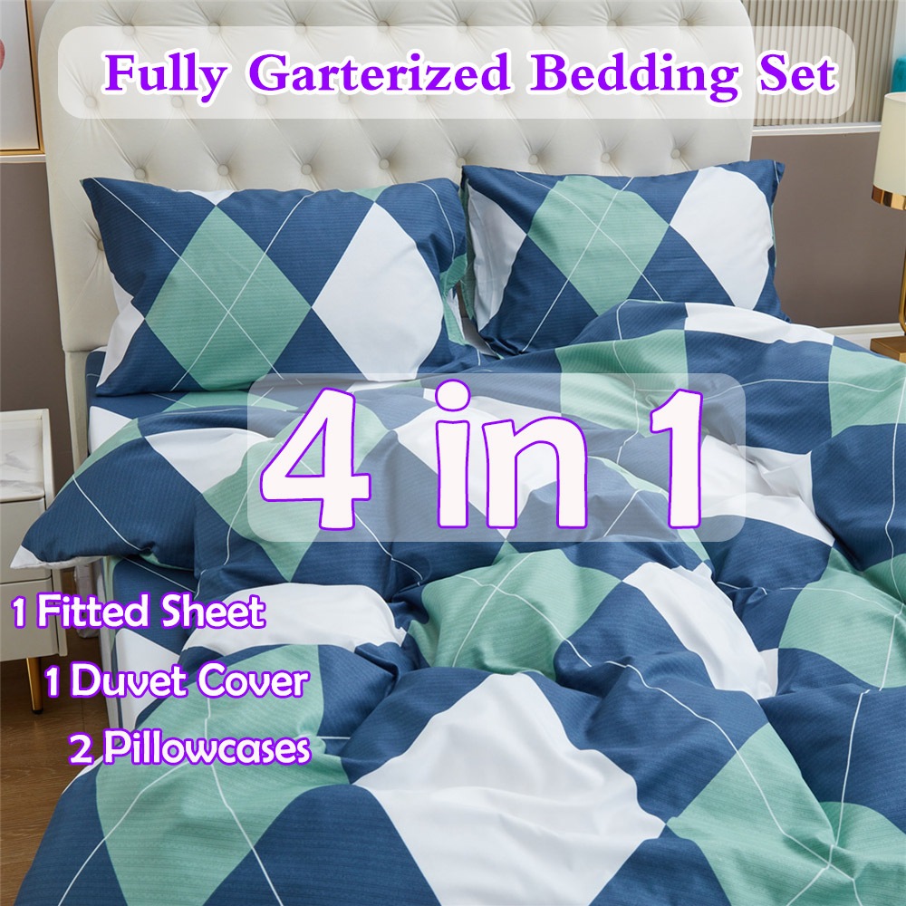 Canadian Cotton 4 in 1 Bedding Set Fully Garterized Bed Sheet With ...