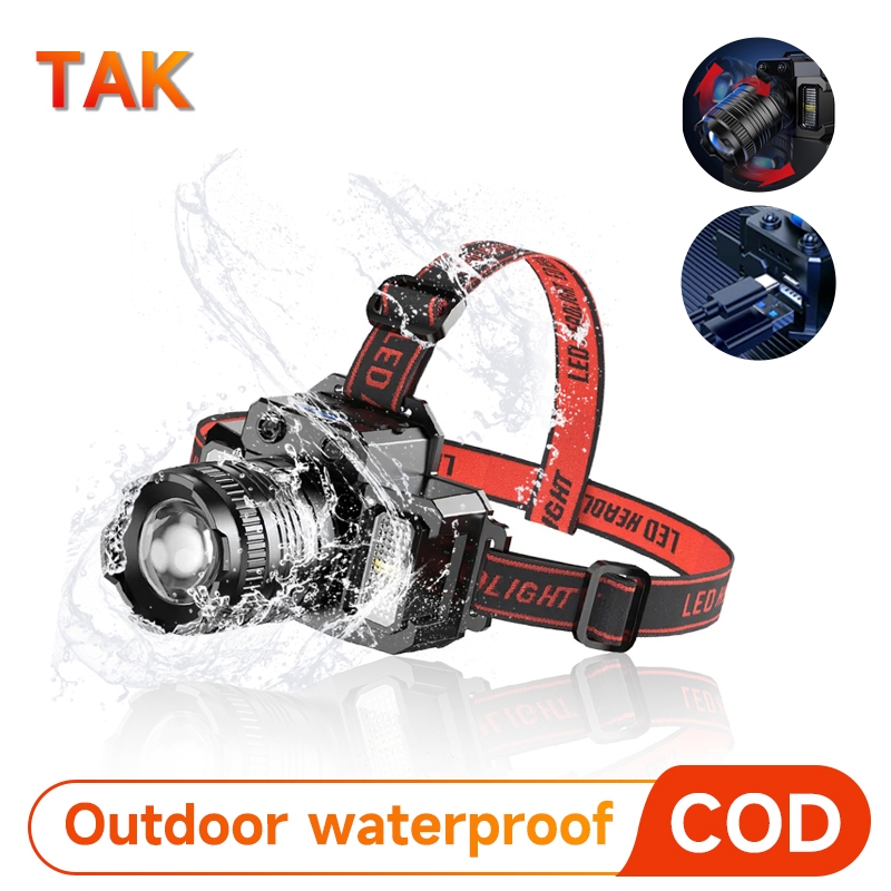 TAK Headlamp flashlight rechargeable Water proof LED usb camping mini ...