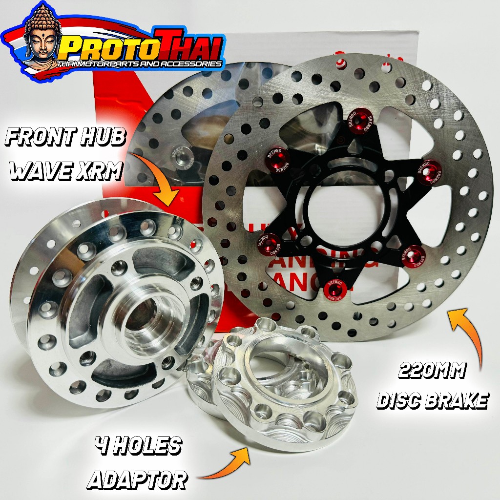 Front Hub with 4 Holes Adaptor and Float Disc 220mm For Wave Xrm Rs125 ...