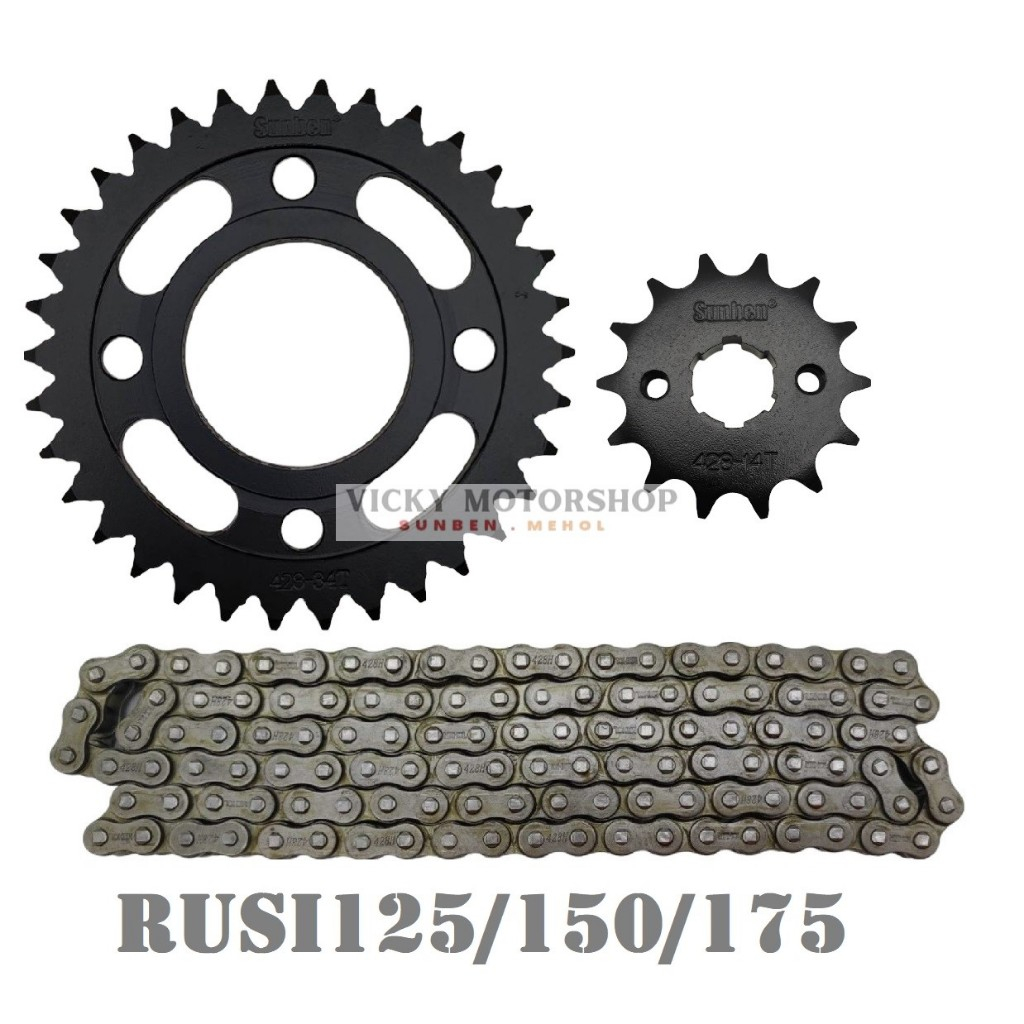 CHAIN AND SPROCKET SET FOR RUSI TC MACHO 125/150/175 428 34T to 51T ...