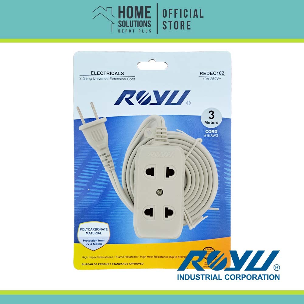 ROYU POWER EXTENSION CORD #REDEC102 - 2Gang | Shopee Philippines