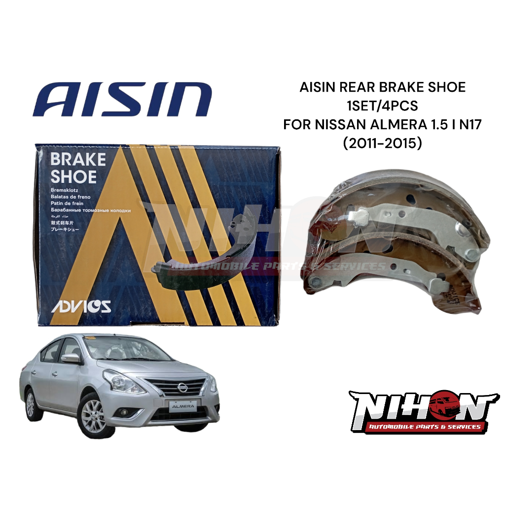 AISIN (B8N007V) REAR BRAKE SHOE FOR NISSAN ALMERA 1.5 I N17 (2011-2015) | Shopee Philippines
