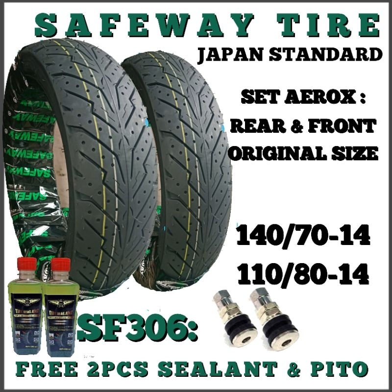 SAFEWAY TIRE (SF306)JAPAN STANDARD AEROX SET FRONT & REAR W/SEALANT ...