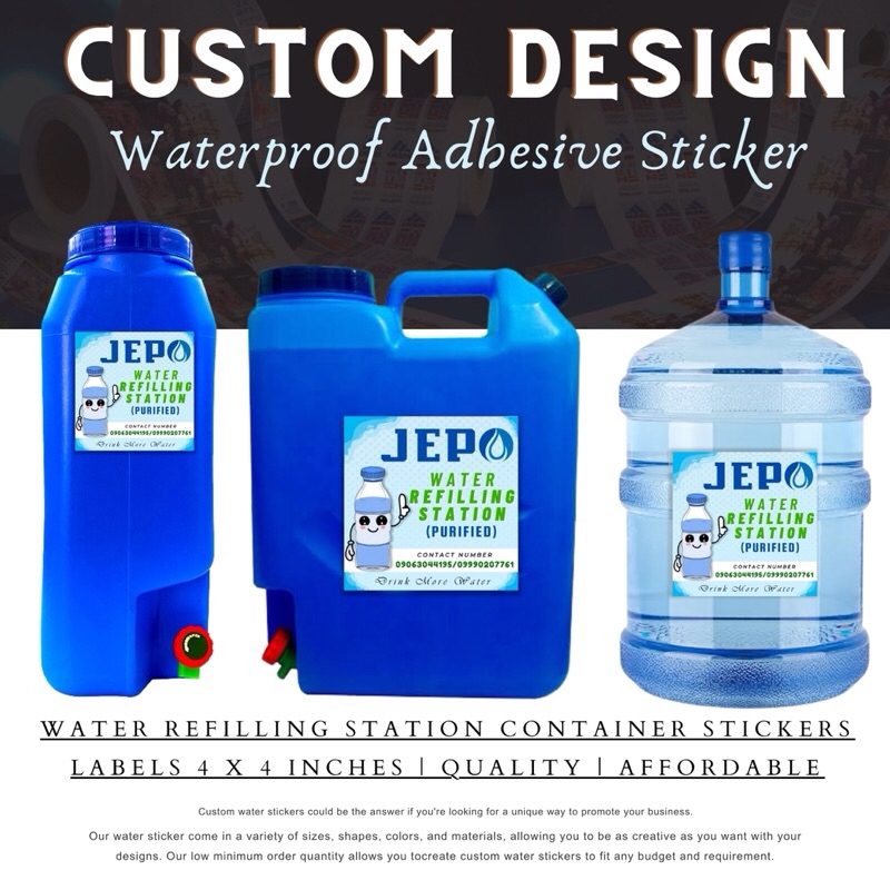 Custom Water Refilling Station Container Galloon Sticker Label 100pcs ...