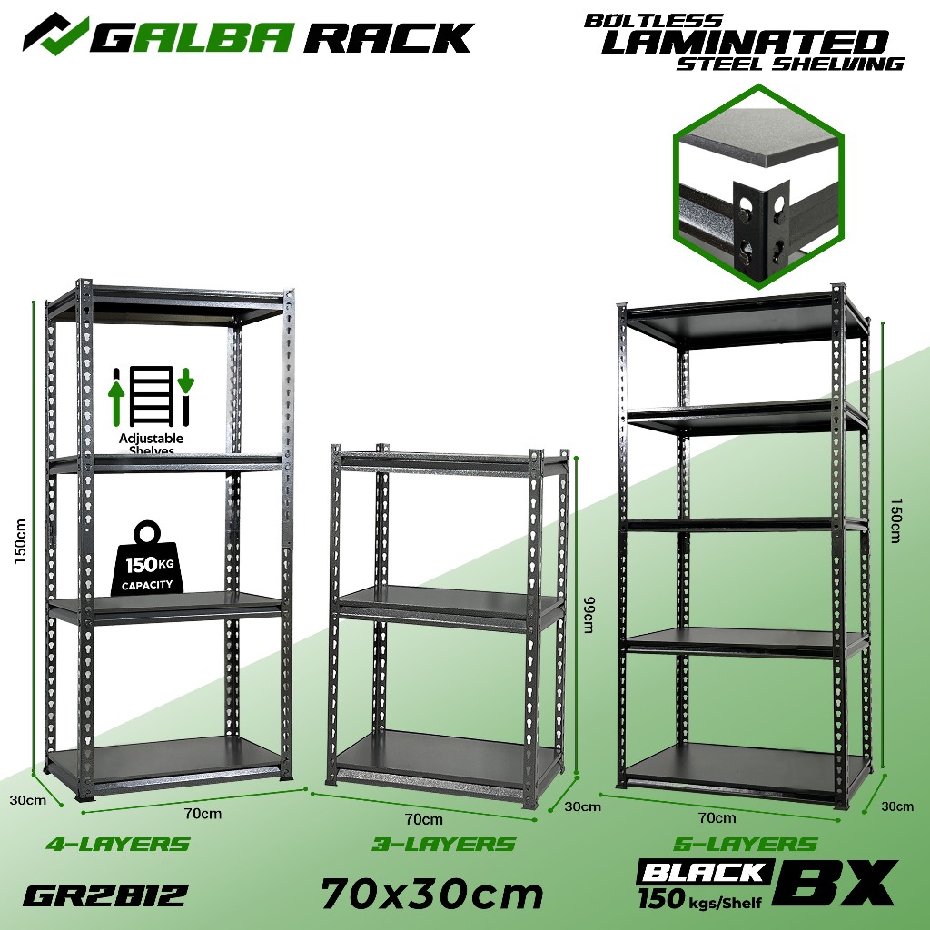 GALBA RACK Boltless Laminated Steel Shelving Adjustable Storage Rack 3 ...